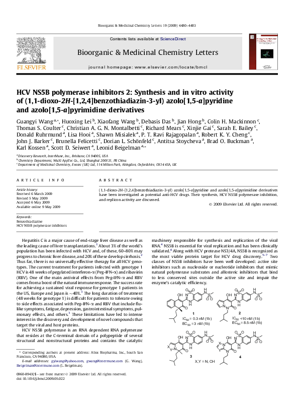 (PDF) HCV NS5B polymerase inhibitors 2: Synthesis and in vitro activity ...