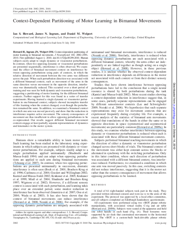 (PDF) Context-Dependent Partitioning of Motor Learning in Bimanual Movements