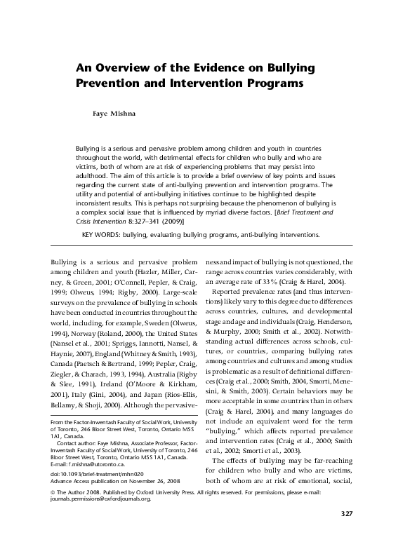 (PDF) An overview of the evidence on bullying prevention and ...