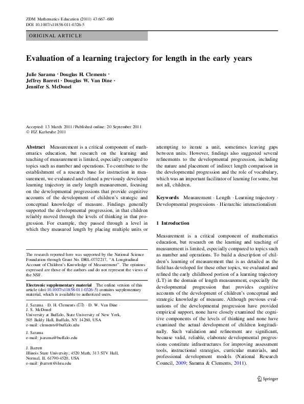 (PDF) Evaluation of a learning trajectory for length in the early years