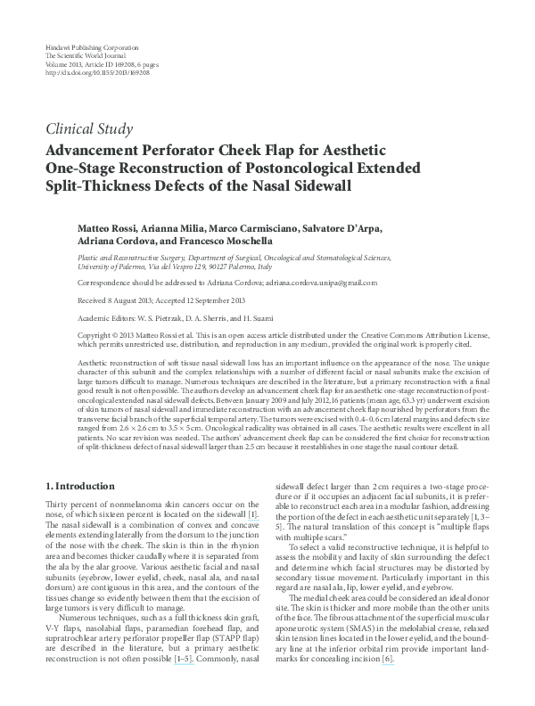 (PDF) Advancement perforator cheek flap for aesthetic one-stage ...