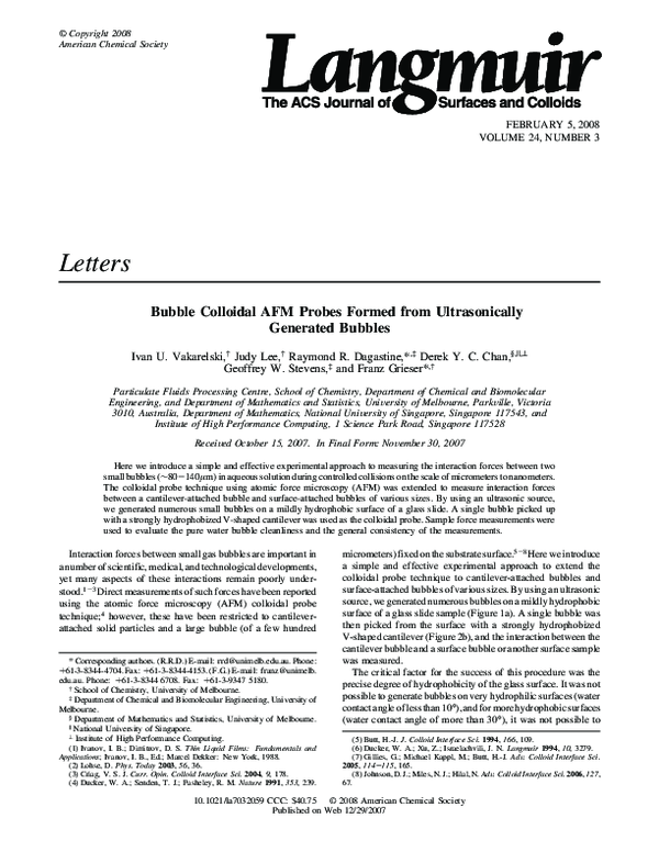 (PDF) Bubble Colloidal AFM Probes Formed from Ultrasonically Generated ...