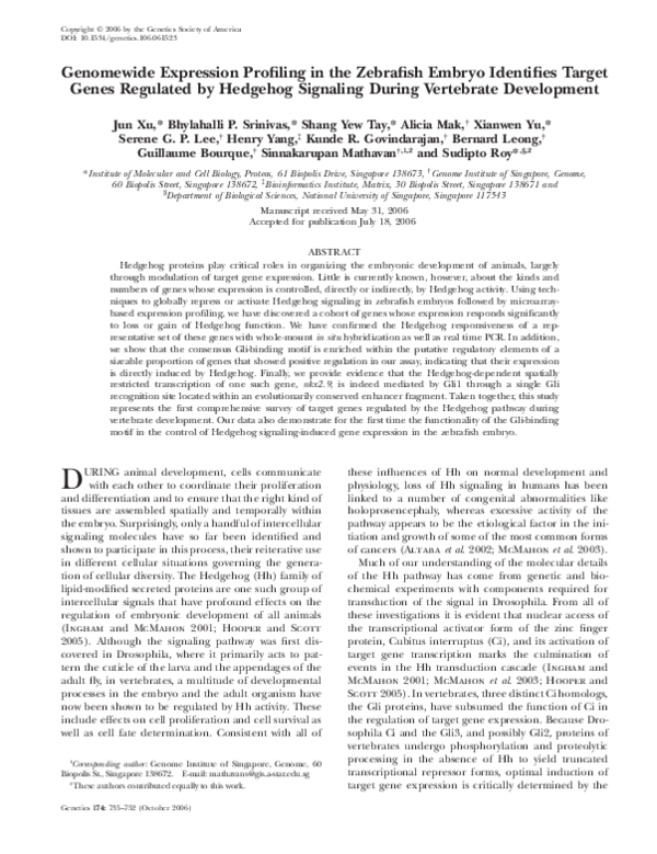 (PDF) Genomewide Expression Profiling in the Zebrafish Embryo ...