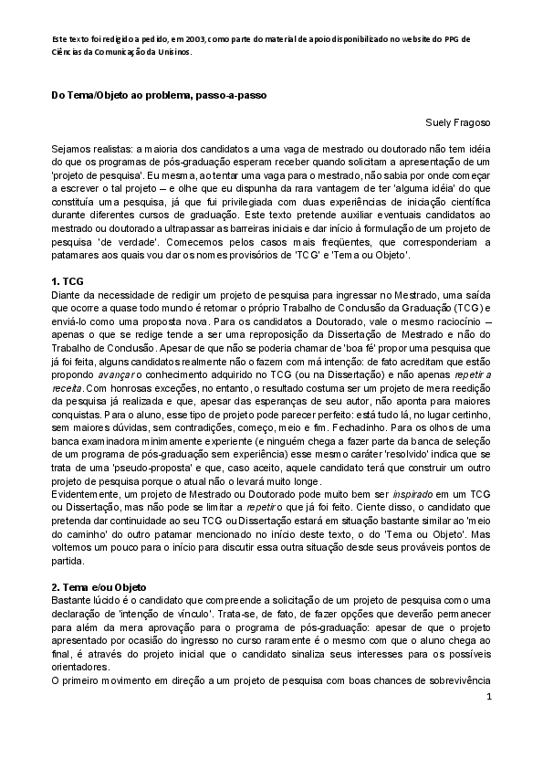 (PDF) Do Tema/Objeto ao problema, passo-a-passo