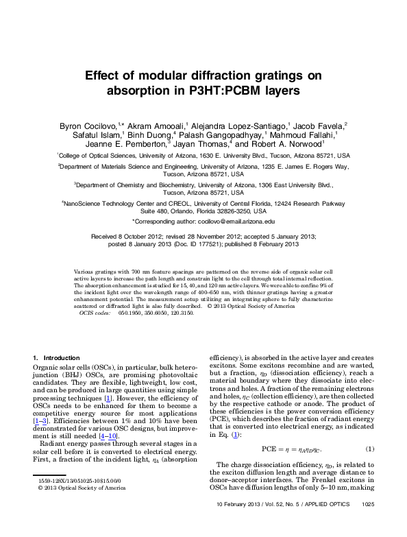 Pdf Effect Of Modular Diffraction Gratings On Absorption In P3htpcbm