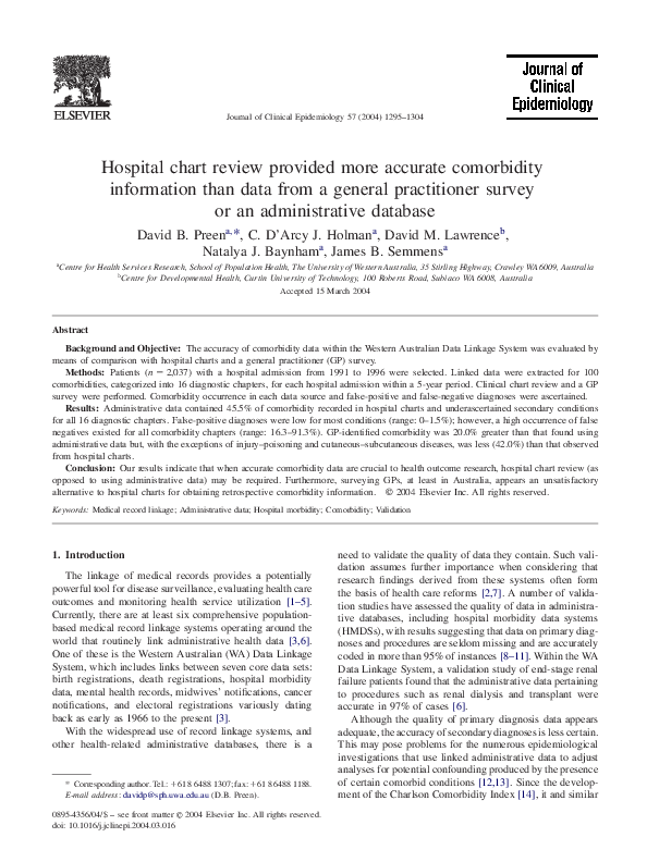 (PDF) Hospital Charts vs GP Surveys for Comorbidities