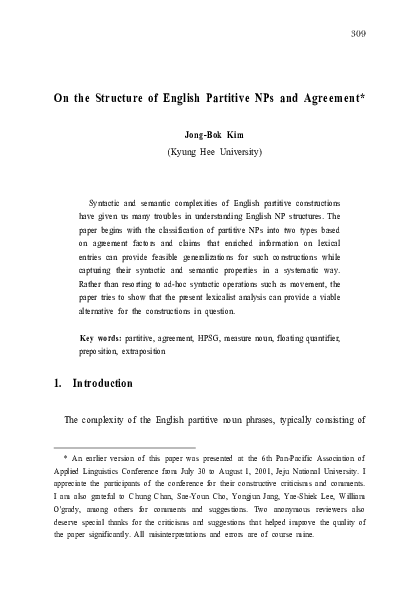 (PDF) On the Structure of English Partitive NPs and Agreement
