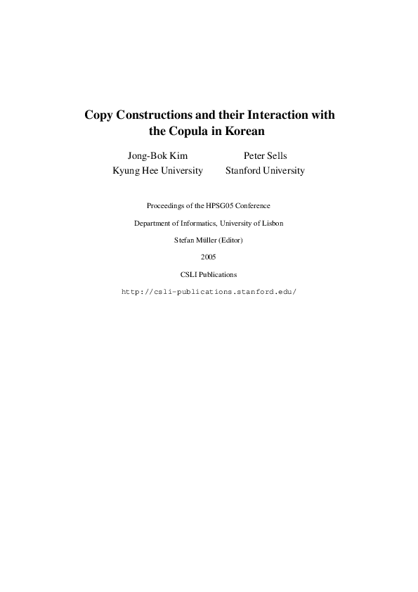(PDF) Copy Constructions and their Interaction with the Copula in Korean