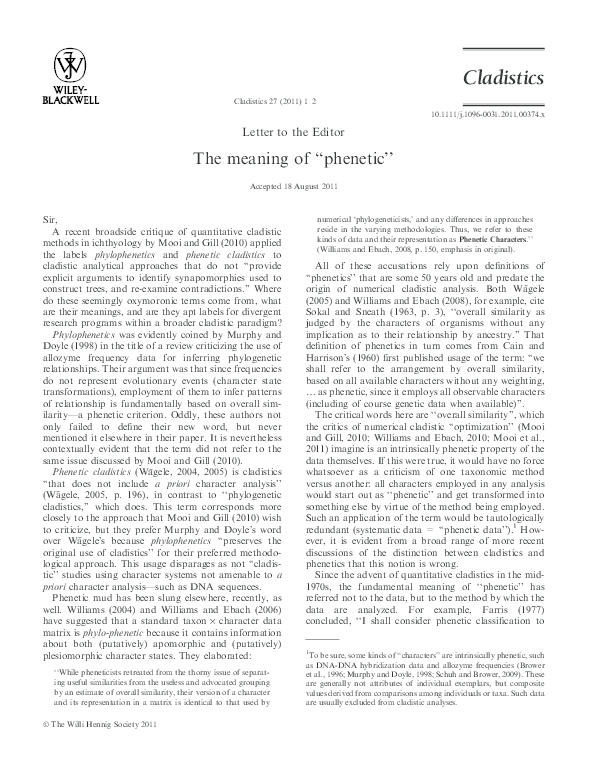 (PDF) The meaning of “phenetic”