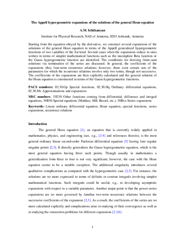 (PDF) The Appell hypergeometric expansions of the solutions of the general Heun equation