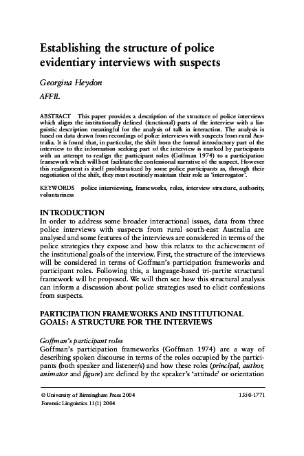 (PDF) Establishing the structure of police evidentiary interviews with ...
