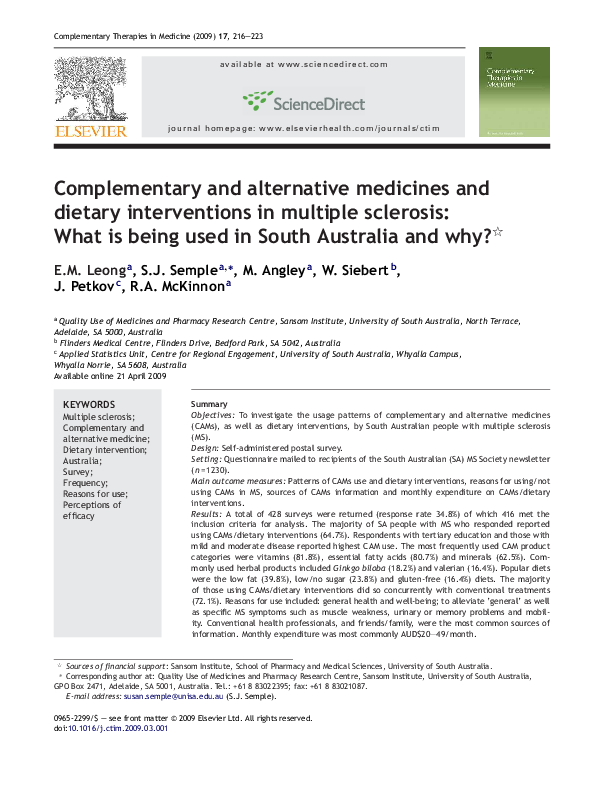 (PDF) Complementary and alternative medicines and dietary interventions ...