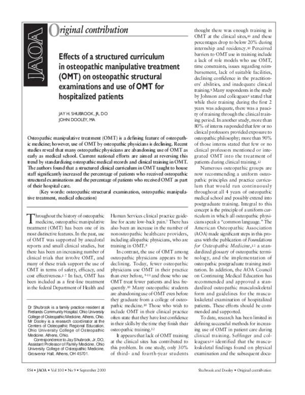 (PDF) Effects of a structured curriculum in osteopathic manipulative ...