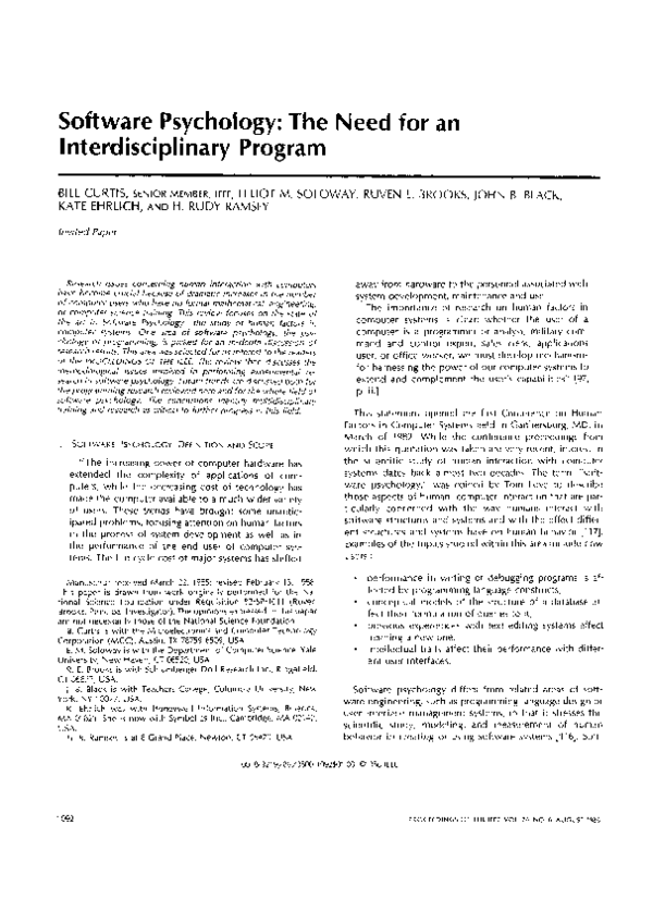 (PDF) Software psychology: The need for an interdisciplinary program