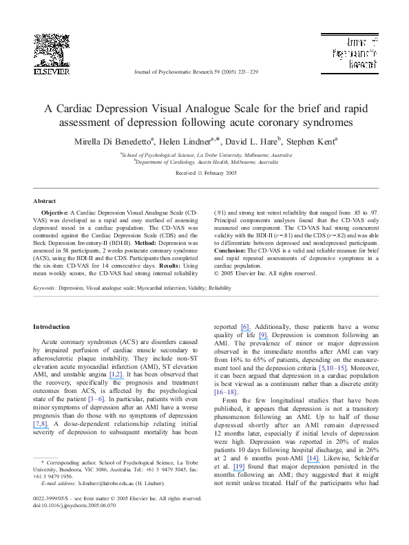 (PDF) A Cardiac Depression Visual Analogue Scale for the brief and ...