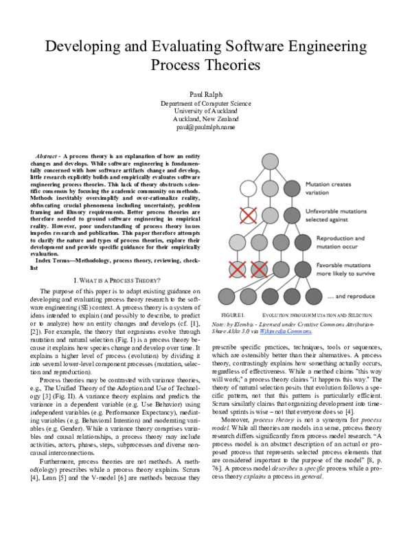 (PDF) Developing and Evaluating Software Engineering Process Theories