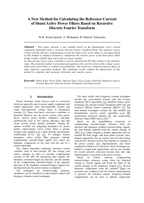 Pdf A New Method For Calculating The Reference Current Of Shunt Active Power Filters Based On