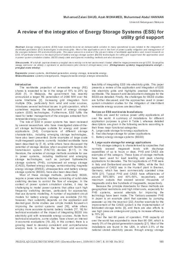 (PDF) A review of the Integration of Energy Storage Systems (ESS) for ...