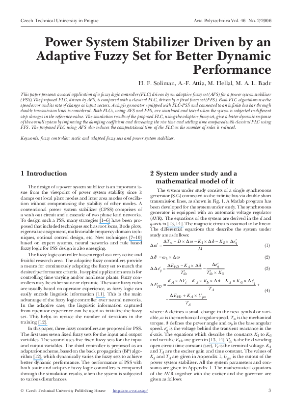 (PDF) Power System Stabilizer Driven by an Adaptive Fuzzy Set for ...