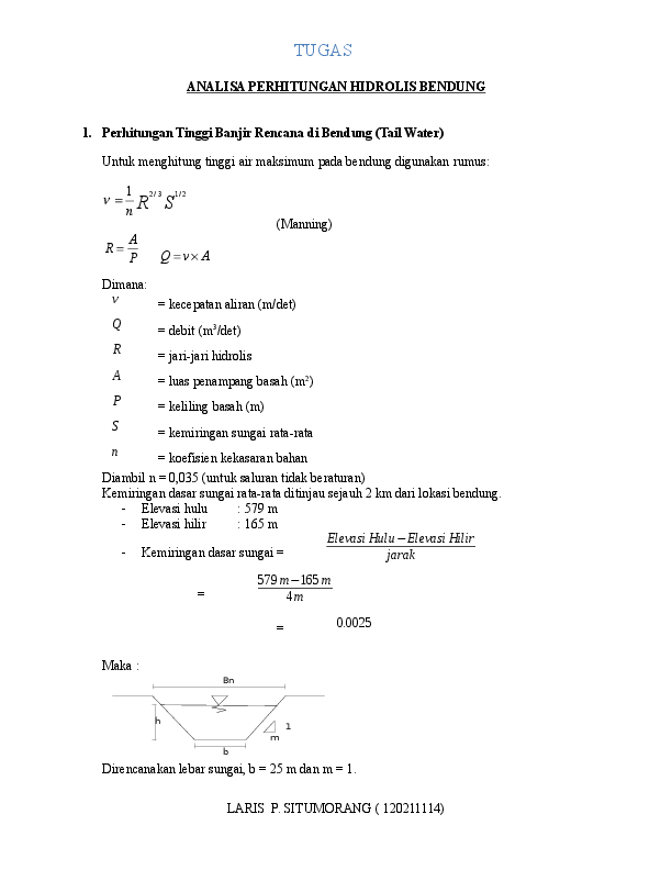 (DOC) ANALISA PERHITUNGAN HIDROLIS BENDUNG
