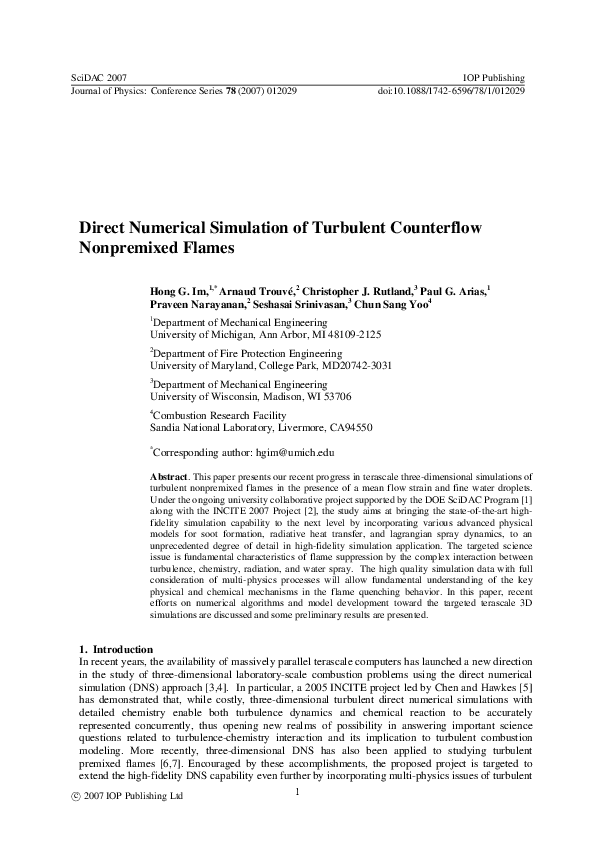 (PDF) Direct numerical simulation of turbulent counterflow nonpremixed flames | Hong G Im ...