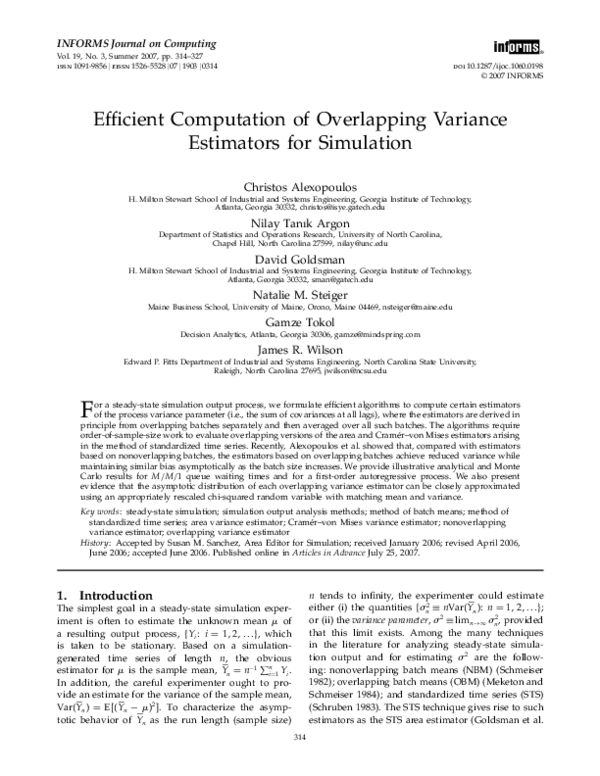 Pdf Efficient Computation Of Overlapping Variance Estimators For