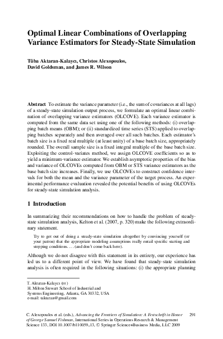 Pdf Optimal Linear Combinations Of Overlapping Variance Estimators For Steady State Simulation
