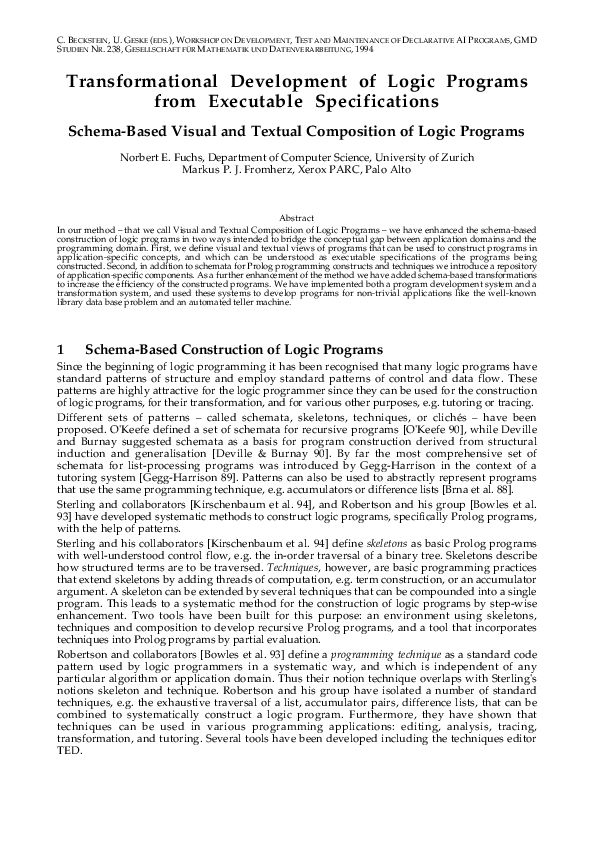 (PDF) Transformational Development of Logic Programs from Executable Specifications