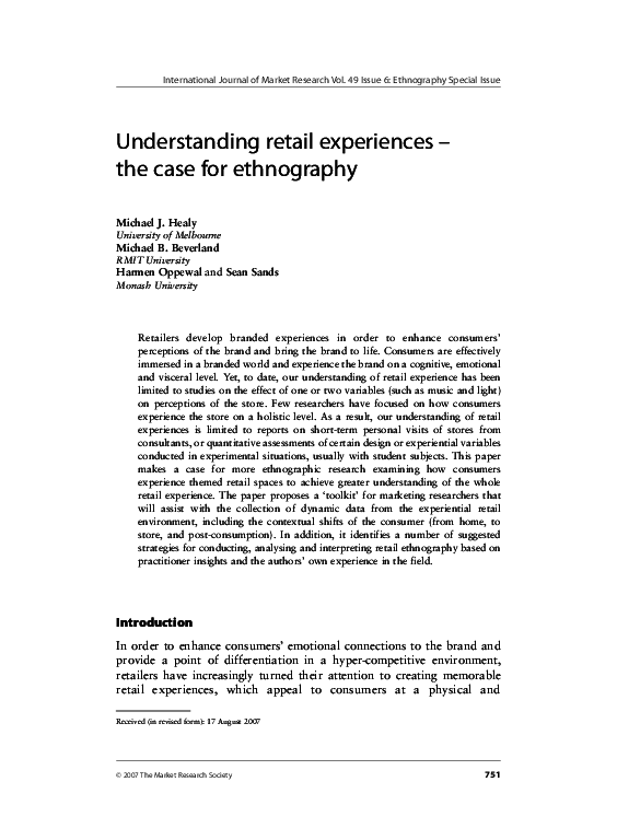 (PDF) Understanding retail experiences-the case for ethnography