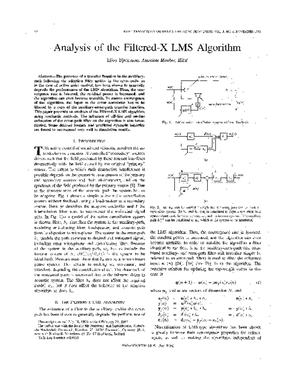 Pdf Analysis Of The Filtered X Lms Algorithm Speech And Audio
