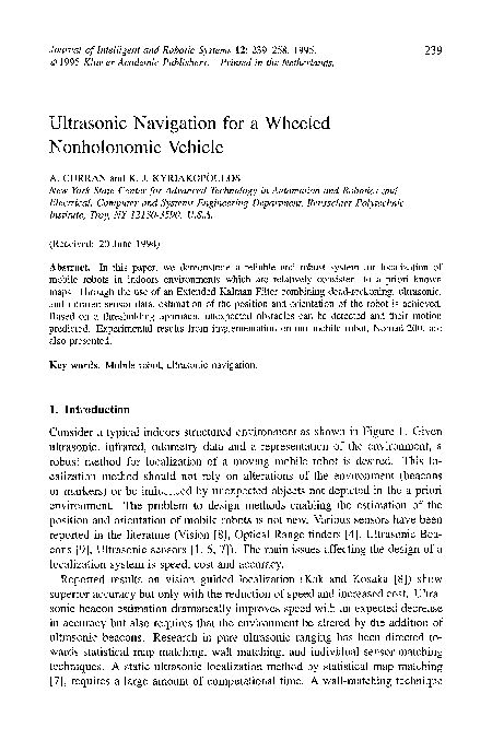 (PDF) Ultrasonic navigation for a wheeled nonholonomic vehicle