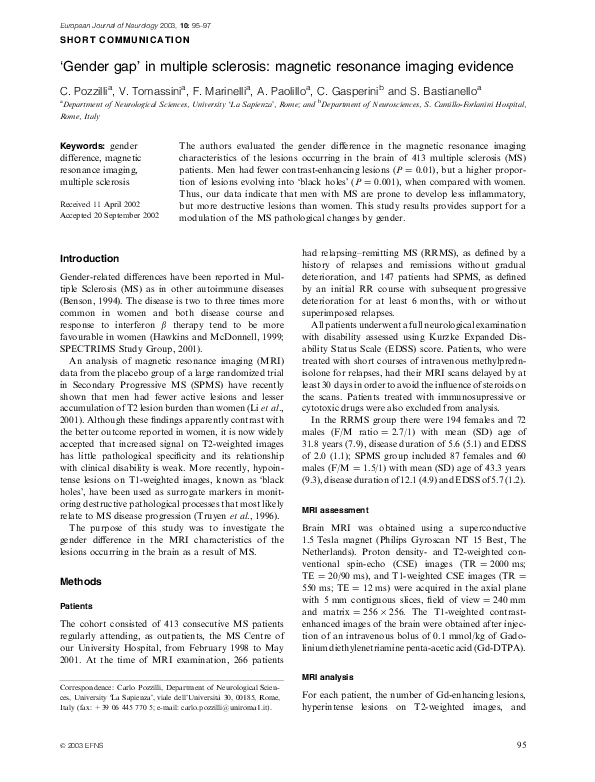 (PDF) ‘Gender gap’ in multiple sclerosis: magnetic resonance imaging evidence | Carlo Pozzilli ...