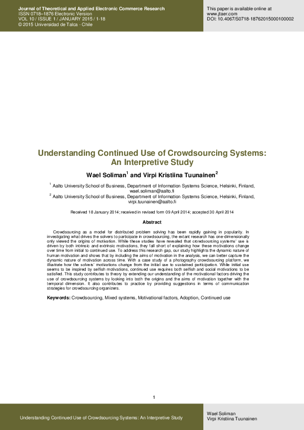 (PDF) Understanding Continued Use of Crowdsourcing Systems: An Interpretive Study
