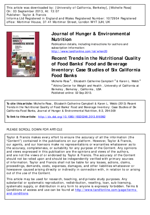 (PDF) Recent Trends in the Nutritional Quality of Food Banks’ Food and ...