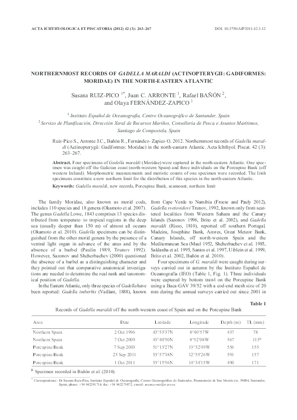 (PDF) Northernmost Records of Gadella Maraldi (Actinopterygii ...