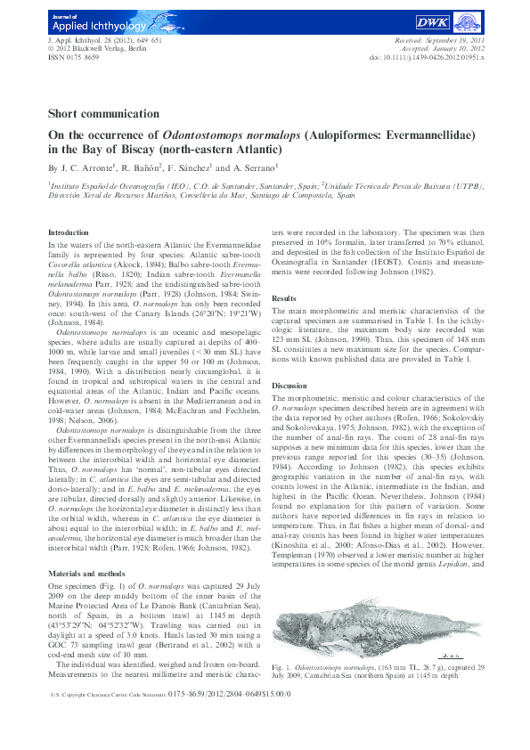 (PDF) On the occurrence of Odontostomops normalops (Aulopiformes ...