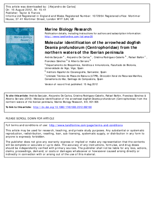 (PDF) Molecular identification of the Arrowhead Dogfish Deania ...