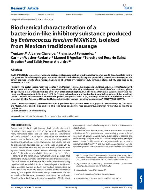 Pdf Biochemical Characterization Of A Bacteriocin Like Inhibitory Substance Produced By