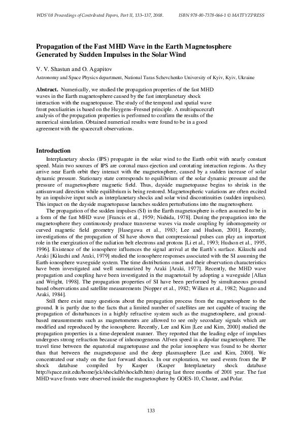 (PDF) Propagation of the fast MHD wave in the Earth magnetosphere ...