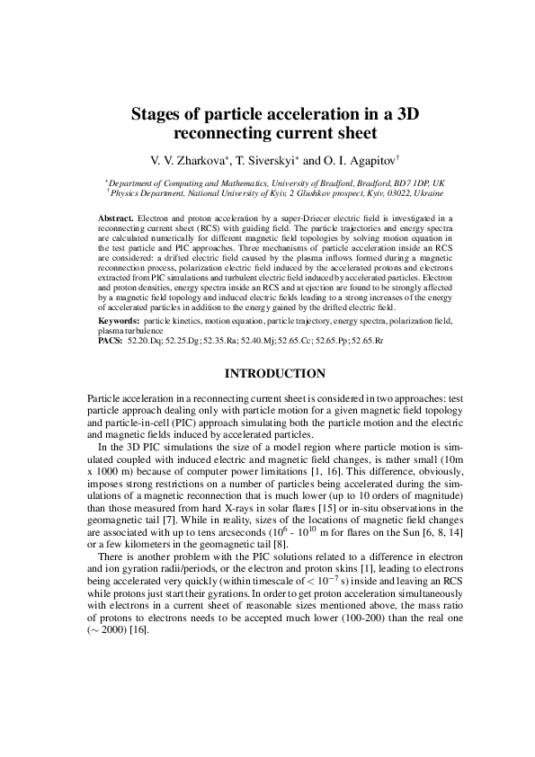 (PDF) Stages of particle acceleration in a 3D reconnecting current sheet