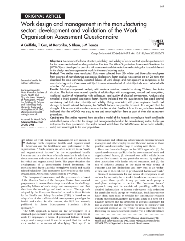 (PDF) Work design and management in the manufacturing sector ...