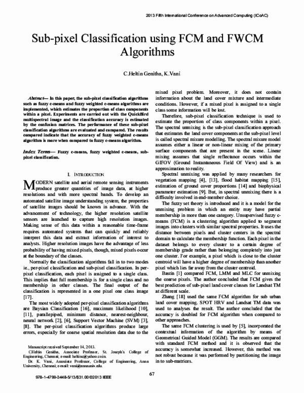 (PDF) Sub-pixel Classification using FCM and FWCM Algorithms