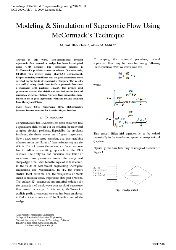 (PDF) Modeling & Simulation of Supersonic Flow Using McCormack's Technique