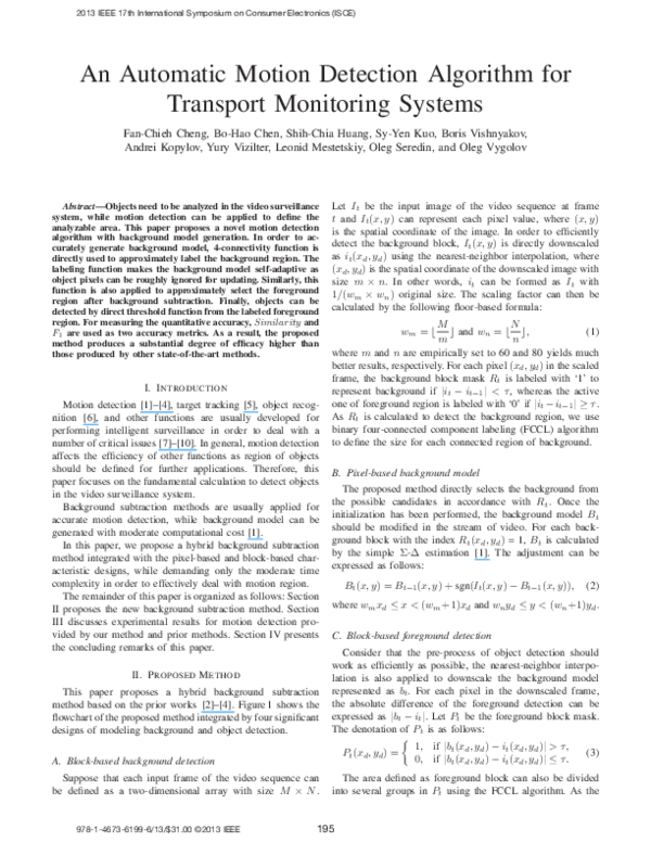 (PDF) An automatic motion detection algorithm for transport monitoring ...