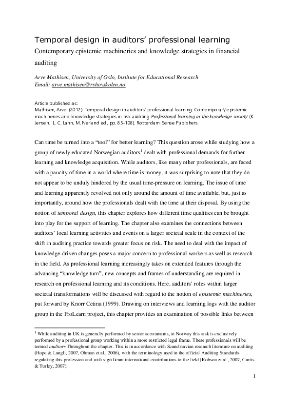 (PDF) Temporal Design in Auditors' Professional Learning