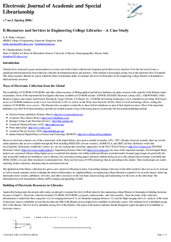 (PDF) E-resources and services in engineering college libraries: a case ...