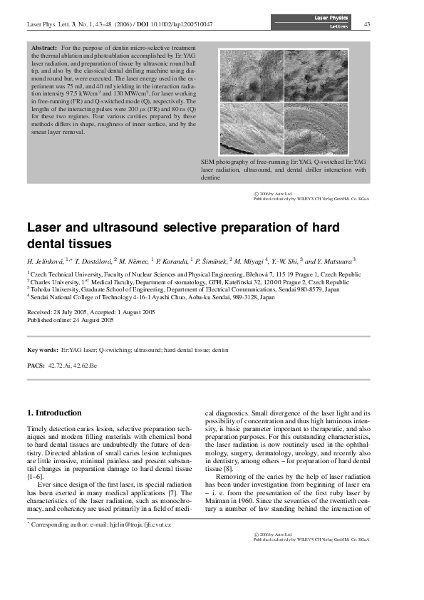 (PDF) Laser and ultrasound selective preparation of hard dental tissues
