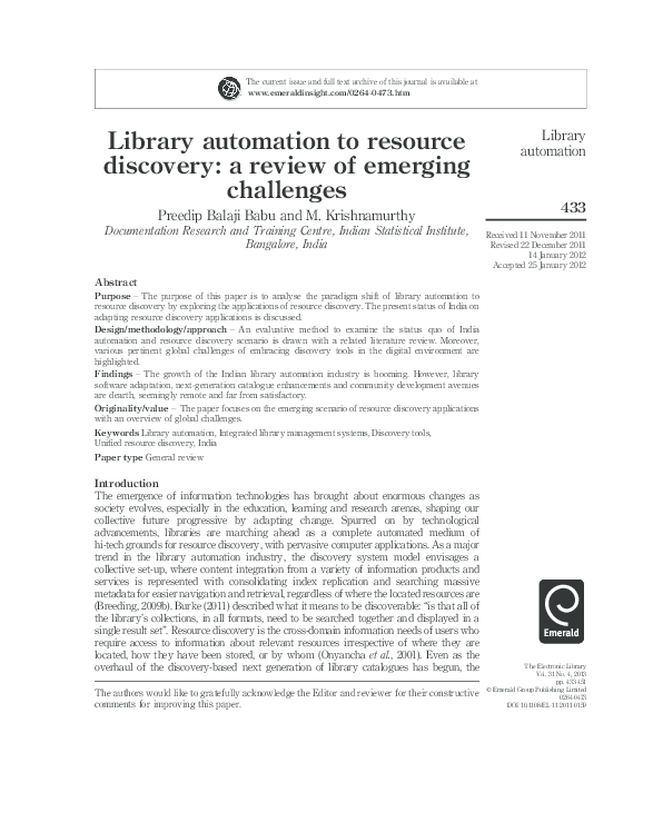 (PDF) Library automation to resource discovery: a review of emerging ...