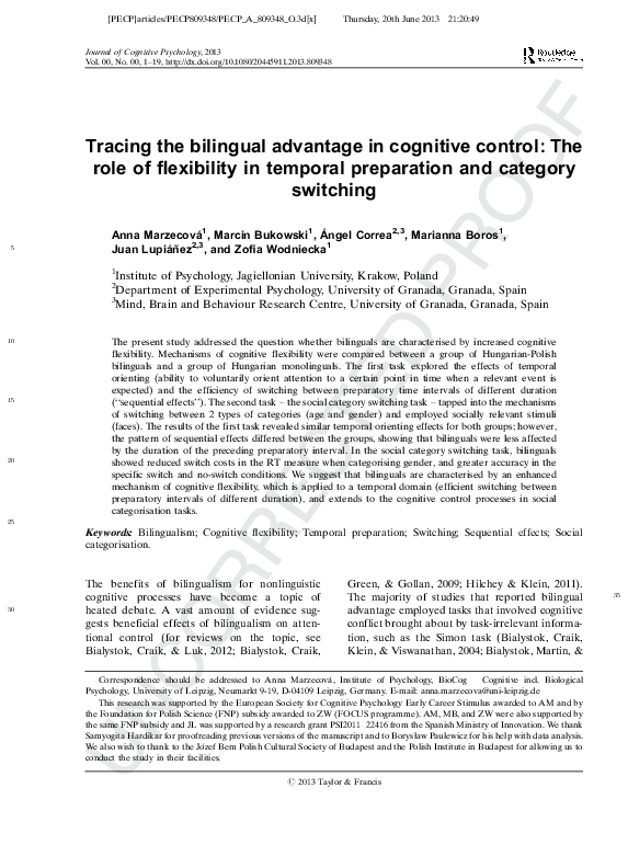 (PDF) Tracing the bilingual advantage in cognitive control: The role of ...