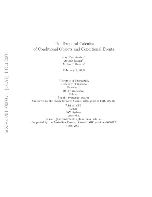 (PDF) The temporal calculus of conditional objects and conditional events